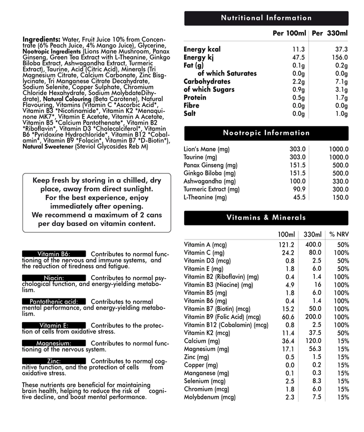 Brain Health Nootropic Soda (Tropical Peach) by VitClear – Vapour Central